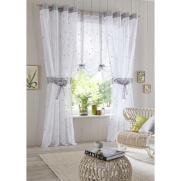 Gardine Home Affaire "Jaca" Gardinen Gr. 145cm, Ösen, 140cm, grau transparent, 2-er Set, bestickt, Voile, inkl. Raffhalter