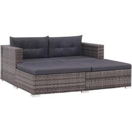 vidaXL - 3-tlg. Garten-Lounge-Set mit Auflagen Poly Rattan Grau