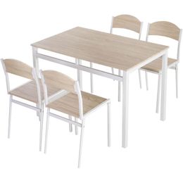 HOMCOM - 5-teilige Essgruppe Küchentisch mit Metallgestell Esszimmergruppe Sitzgruppe Esstisch Set Holzmaserung mdf + Metall Grau + Weiß mit 1 Tisch