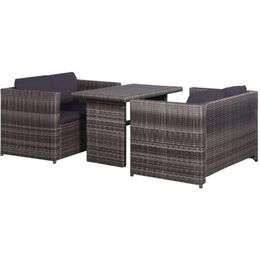 vidaXL - 3-tlg. Bistro-Set mit Auflagen Poly Rattan Grau