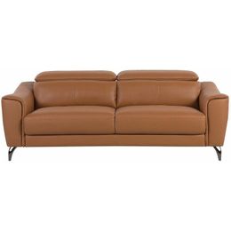 Beliani Sofa Hellbraun Echtleder 3-Sitzer Klassisch Wohnzimmer