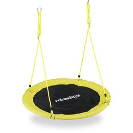 Relaxdays - Nestschaukel, Outdoor Schaukel für Kinder & Erwachsene, ø 110 cm, bis 100 kg, rund, Tellerschaukel, gelb