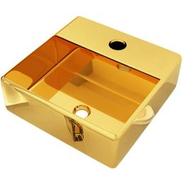 vidaXL - Waschbecken mit Wasserhahnloch 38 x 30 x 11,5 cm Keramik Golden