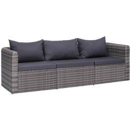 vidaXL - 3-tlg. Garten-Sofagarnitur mit Kissen Grau Poly Rattan