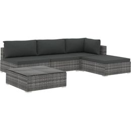 vidaXL - 5-tlg. Garten-Lounge-Set mit Auflagen Poly Rattan Grau