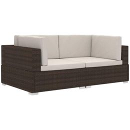 Ecksofas 2 Stk. mit Auflagen Poly Rattan Braun vidaXL