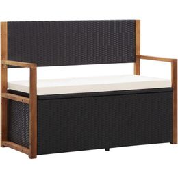 vidaXL - Bank mit Stauraum 115 cm Poly Rattan Massivholz Akazie Schwarz