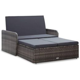 2-tlg. Garten-Lounge-Set mit Auflagen Poly Rattan Grau vidaXL