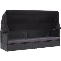 vidaXL - Outdoor-Sofabett mit Dach Poly-Rattan Schwarz