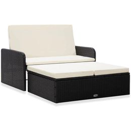 2-tlg. Garten-Lounge-Set mit Auflagen Poly Rattan Schwarz vidaXL