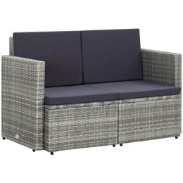 2-Sitzer-Gartensofa mit Auflagen Grau Poly Rattan vidaXL