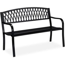 Gartenbank, Zweisitzer, stabil, rustikales Design, bequem, Metall Sitzbank, hbt: 87 x 127 x 60 cm, schwarz - Relaxdays