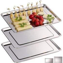 Servierplatte, 3er Set, Edelstahl, spülmaschinenfest, Wurst, Käse, Party, Schlemmerplatte, 33x26,5 cm, silber - Relaxdays