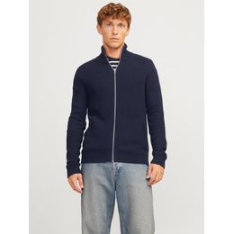 Jack & Jones Strickjacke JACK & JONES "JJPANNEL KNIT ZIP CARDIGAN AW24" Gr. L, blau (navy blazer) Herren Strickjacken