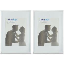 Bilderrahmen 2er Set, 20x30 cm, Passepartout 15x20 cm, Glasscheibe, Fotorahmen zum Stellen & Hinhängen, weiß - Relaxdays