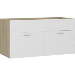 vidaXL - Waschbeckenunterschrank Weiß Sonoma-Eiche 90x38,5x46 cm