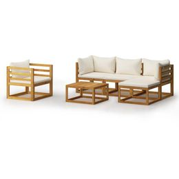 vidaXL - 6-tlg. Garten-Lounge-Set mit Auflagen Creme Massivholz Akazie