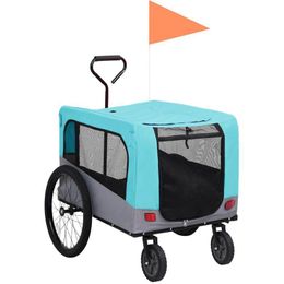 2-in-1 Fahrradanhänger für Hunde und Buggy Blau und Grau vidaXL