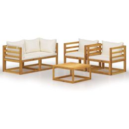 vidaXL - 5-tlg. Garten-Lounge-Set mit Auflagen Creme Massivholz Akazie