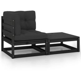 2-tlg. Garten-Lounge-Set mit Kissen Schwarz Kiefer Massivholz vidaXL