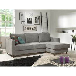 Jake – ecksofa mit schlaffunktion – mit bettkasten – 4-sitzer – aus velours – rechts - hellgrau