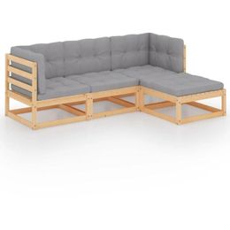 vidaXL - 4-tlg. Garten-Lounge-Set mit Kissen Kiefer Massivholz