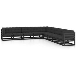 vidaXL - 9-tlg. Garten-Lounge-Set mit Kissen Schwarz Massivholz Kiefer