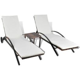 Sonnenliegen mit Tisch Poly Rattan Braun vidaXL