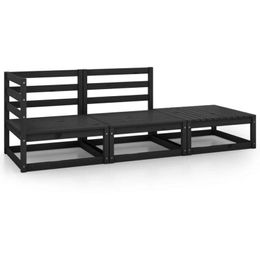 vidaXL - 3-tlg. Garten-Lounge-Set Schwarz Massivholz Kiefer