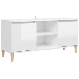 TV-Schrank mit Massivholz-Beinen Hochglanz-Weiß 103,5x35x50 cm vidaXL