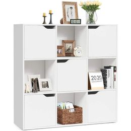 Bücherregal, Bücherschrank mit 9 Faechern und 5 Türen, Modernes Büroregal mit Magnetverschuss, Holzregal für Wohnzimmer, Studierzimmer, Gaderobe,