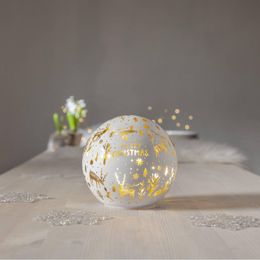 STAR TRADING LED-Kugellampe Merry X-Mas Ø 15 cm weiß Glas Batteriebetrieb