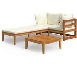 3-tlg. Garten-Lounge-Set mit Cremeweißen Kissen Massivholz Akazie vidaXL