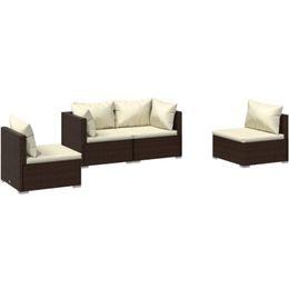 vidaXL - 4-tlg. Garten-Lounge-Set mit Kissen Poly Rattan Braun