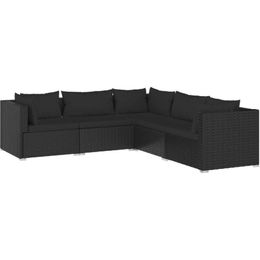 5-tlg. Garten-Lounge-Set mit Kissen Poly Rattan Schwarz vidaXL