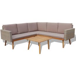 vidaXL - 4-tlg. Garten-Lounge-Set mit Auflagen Poly Rattan Grau