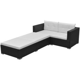 3-tlg. Garten-Lounge-Set mit Auflagen Poly Rattan Schwarz vidaXL