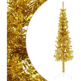 Künstlicher Halb-Weihnachtsbaum mit Ständer Schlank Gold 120 cm vidaXL