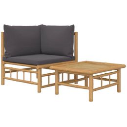 vidaXL - 2-tlg. Garten-Lounge-Set mit Dunkelgrauen Kissen Bambus