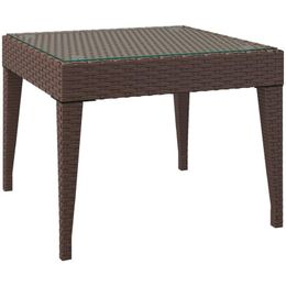 Beistelltisch Braun 50x50x38 cm Poly Rattan und Hartglas vidaXL