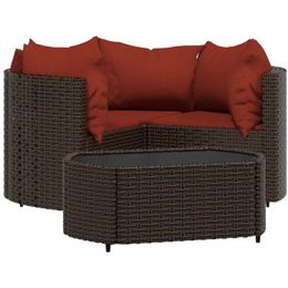 4-tlg. Garten-Lounge-Set mit Kissen Braun Poly Rattan vidaXL