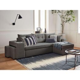 California - ecksofa beidseitig montierbar mit schlaffunktion - mit truhe, tisch und hockern - aus cord - 4 sitze - dunkelgrau