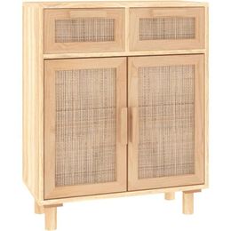 Sideboard Braun 60x30x75 cm Massivholz Kiefer und Natur-Rattan vidaXL