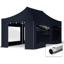 Toolport - 3x6 m Faltpavillon professional Alu 40mm, Seitenteile mit Panoramafenstern, schwarz - schwarz