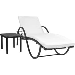 vidaXL - Sonnenliege mit Auflage & Tisch Poly Rattan Schwarz