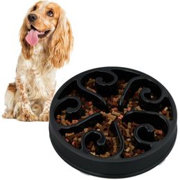 Anti Schling Napf, Futternapf für Hunde, ø 30 cm, langsam Fressen, Hundenapf groß, spülmaschinenfest, schwarz - Relaxdays