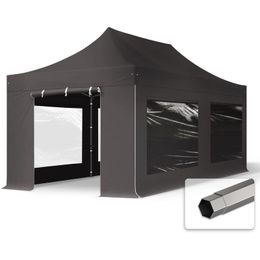 TOOLPORT 3x6 m Faltpavillon, premium Stahl 40mm, Seitenteile mit Panoramafenstern, dunkelgrau