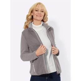 WITT Damen Fleecejacke mit Strick-Eins&auml;tzen, steingrau-meliert, Gr&ouml;&szlig;e 36