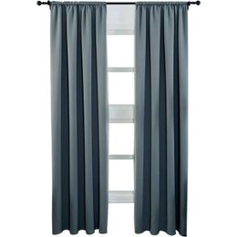 2er Set Gardine blickdicht 250 g/m² mit Kräuselband schiefer grau 135x245 cm - WOLTU