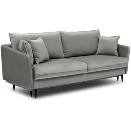 3-Sitzer Schlafsofa Schlafcouch Volio Bettkasten grau hydrophober Samt mit schwarzen Beinen - Selsey